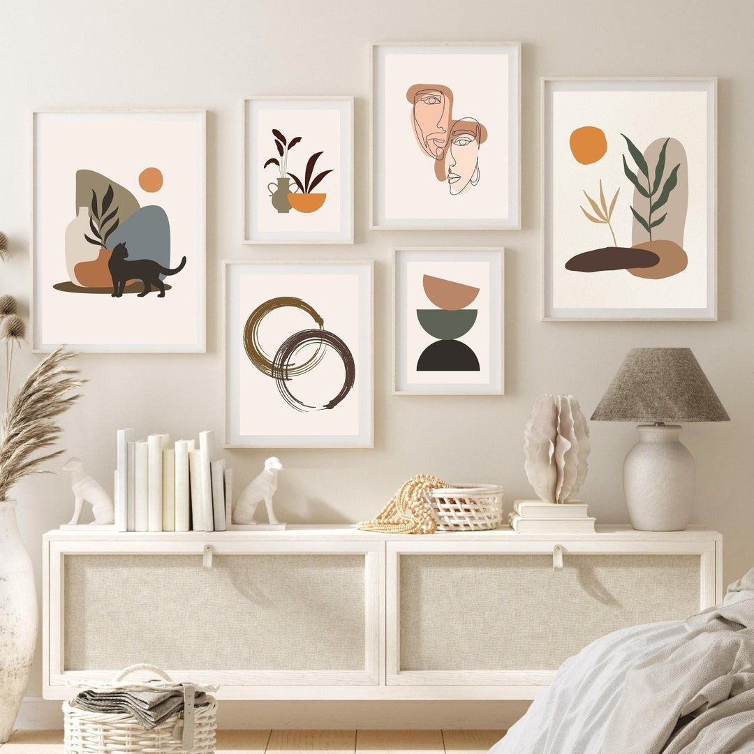 Boho Gallery Wall Set of 6, Boho Wall Art Prints, Mid Century Prints ...