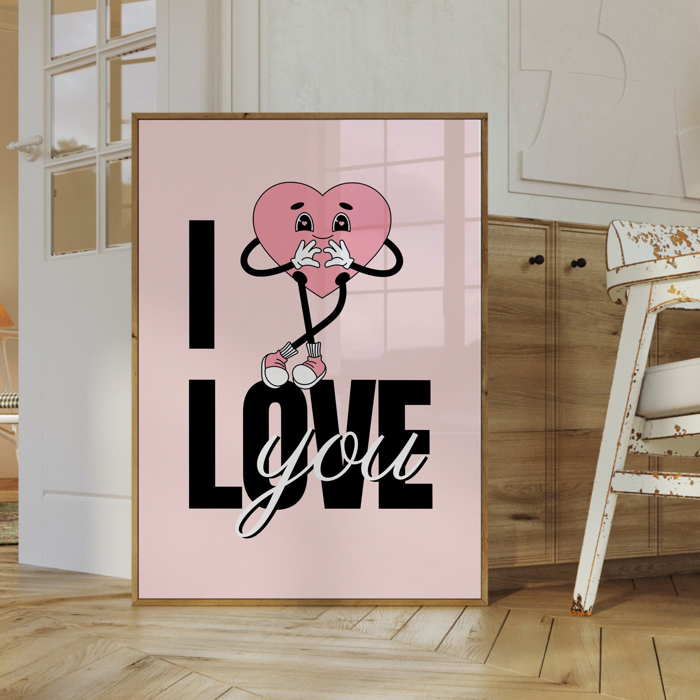 I Love You Wall Print, Retro Wall Decor, Cute Retro Heart Print ...