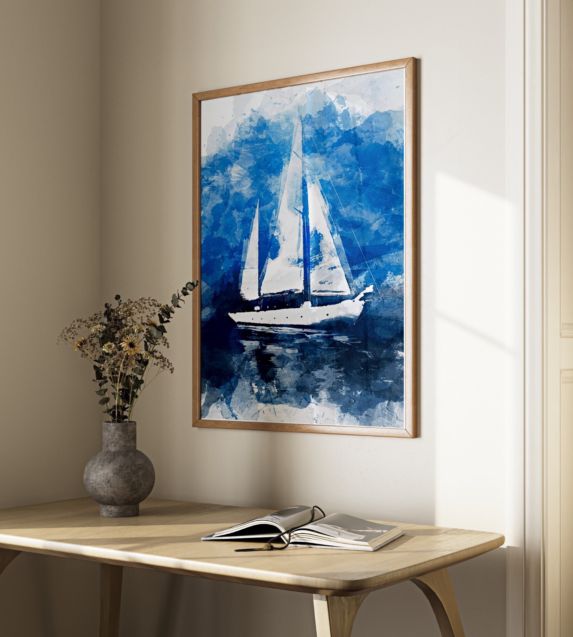 Boot drucken Segelboot Poster blaues Poster abstrakte - Etsy.de