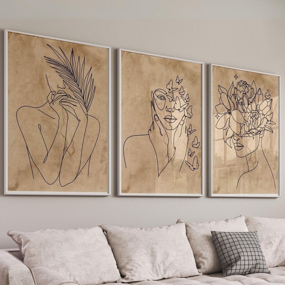 Line Art Woman Print Set of 3, Minimalist Print Set, Woman Portrait ...
