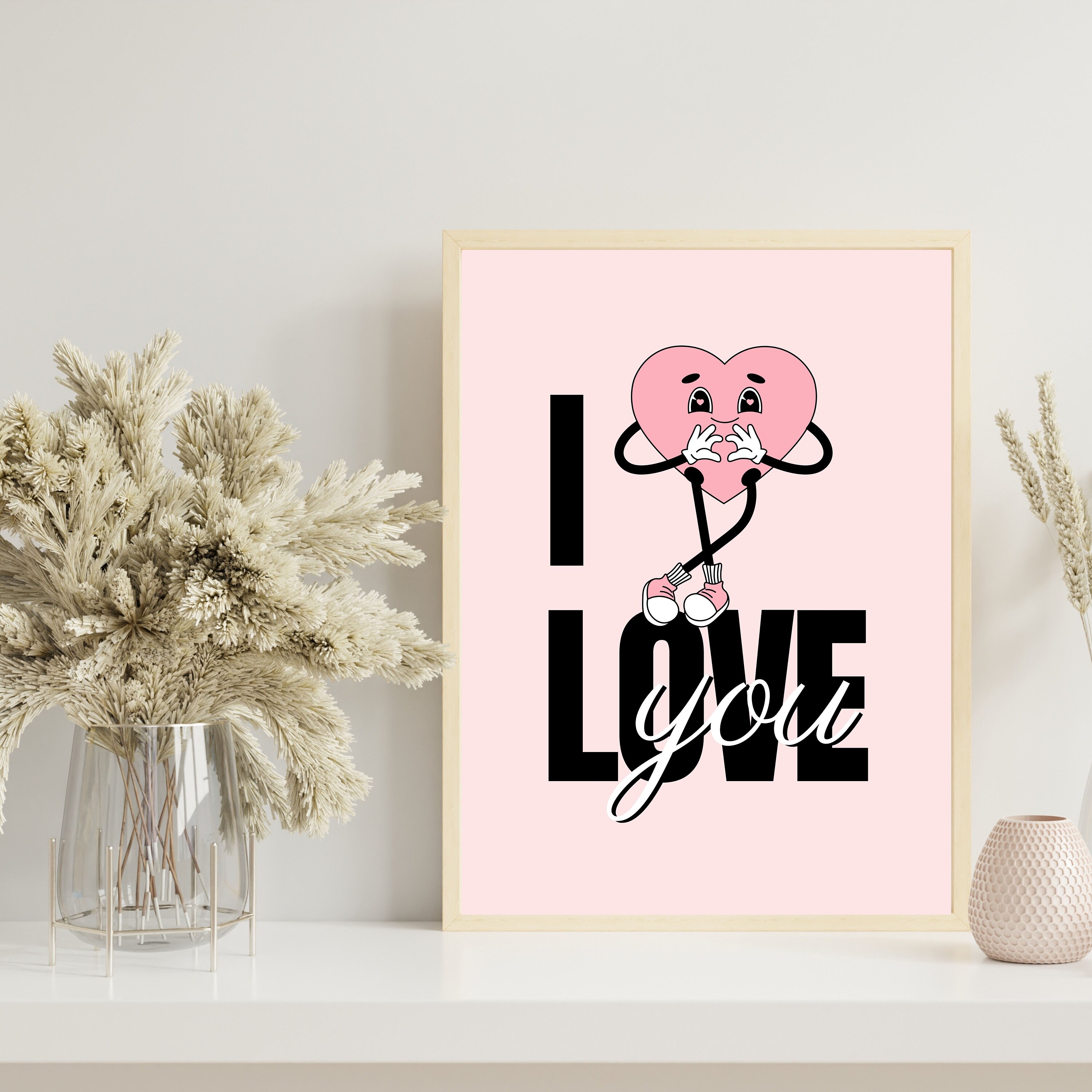 I Love You Wall Print, Retro Wall Decor, Cute Retro Heart Print ...