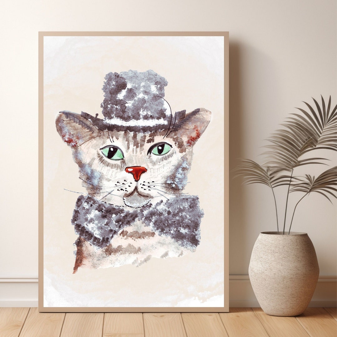 Cute Cat Wall Art Print, Cat Poster, Funny Art Print, Trendy Retro Wall ...