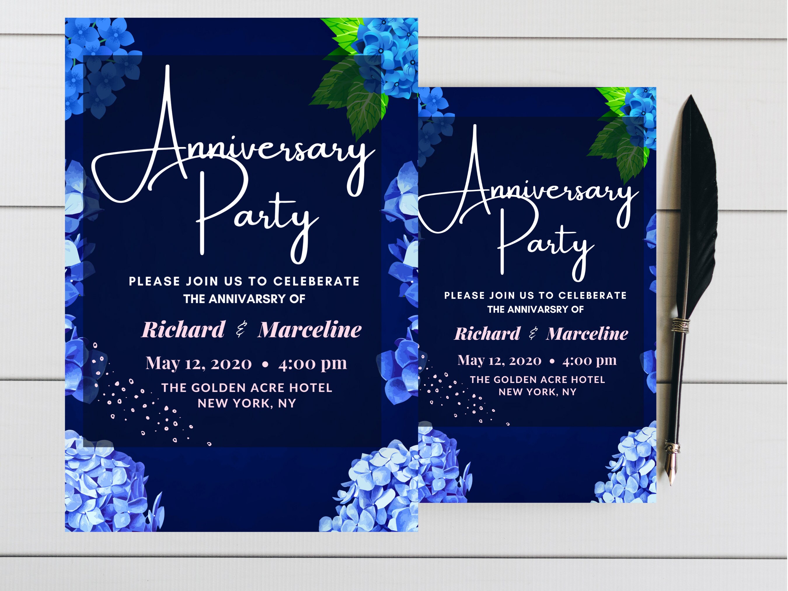 Navy Blue Anniversary Invitation Blue Hydrangeas Anniversary Invitation ...