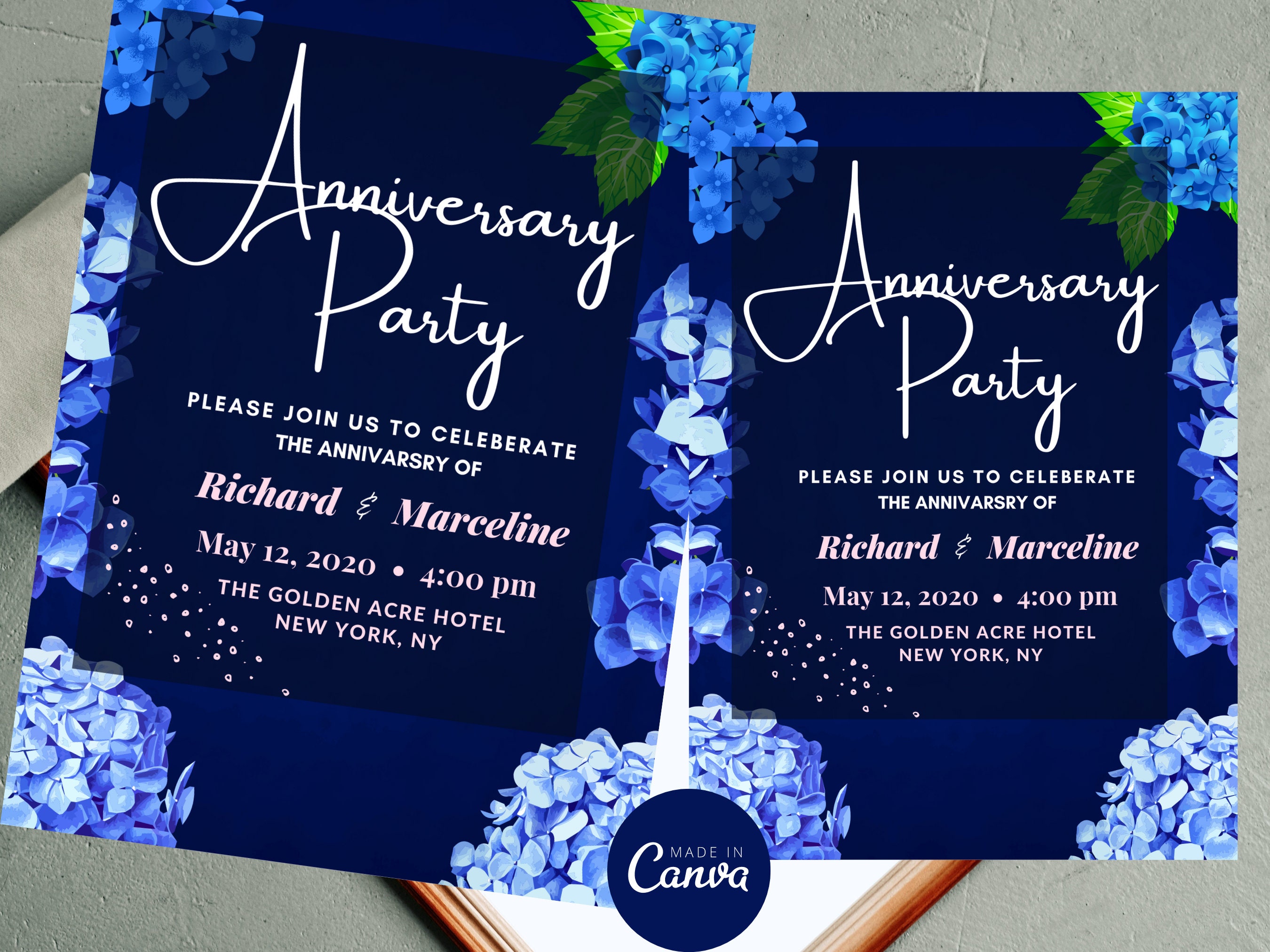Navy Blue Anniversary Invitation Blue Hydrangeas Anniversary Invitation ...