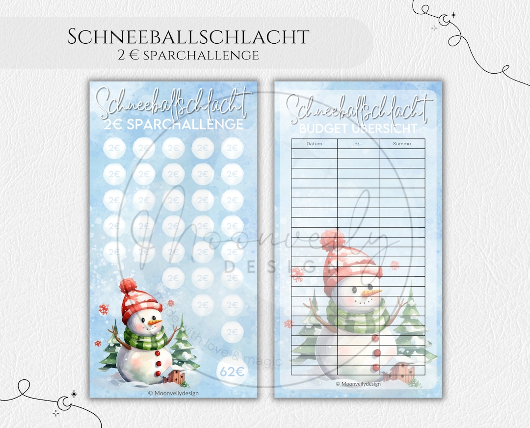 Snowball Fight 2 Euro Savings Challenge Winter Budgeting A6 - Etsy