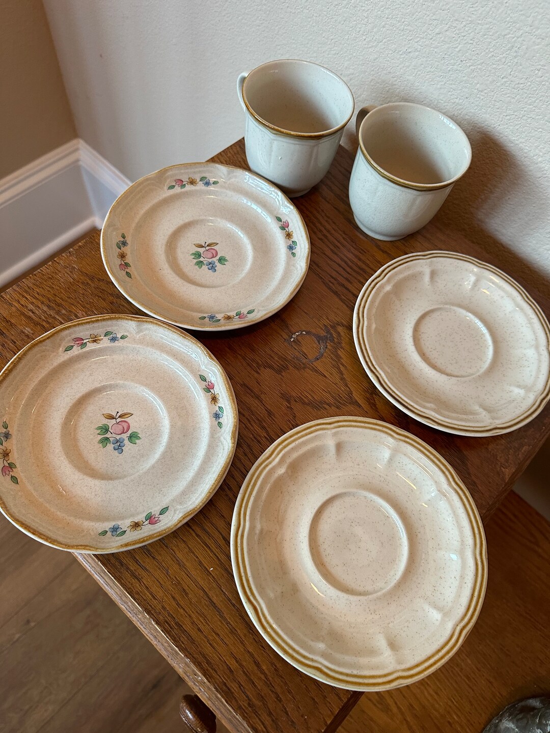 2 Crown Manor Handpainted Stoneware Cups & Saucers 2 International ...