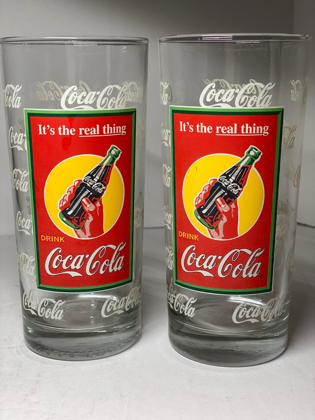 Set of 2-14 Oz Vintage Coca-cola Glasses. “it’s the Real Thing” - Etsy