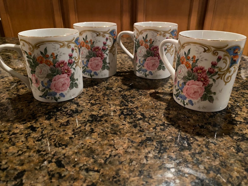 Set of 4 Vintage Victorian Style Rose/floral Mugs Designed by Andrea ...