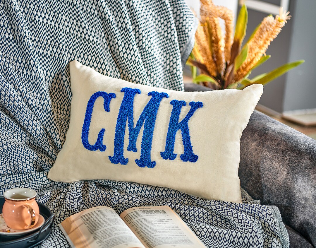 MONOGRAM Punch Needle Hoop Embroidery Lumbar Pillow, Personalized Baby ...