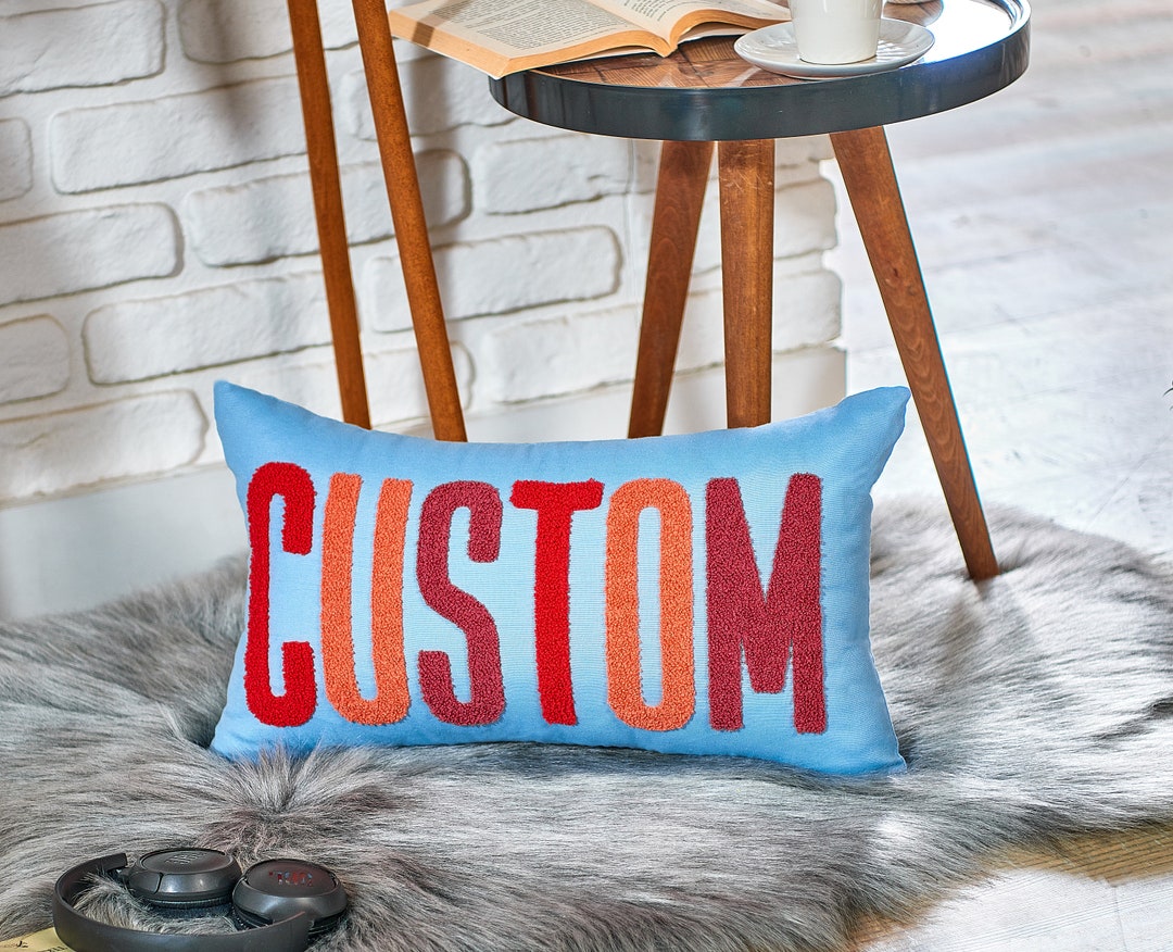 Custom Name Punch Needle Embroidery Pillow Cover, Personalized ...