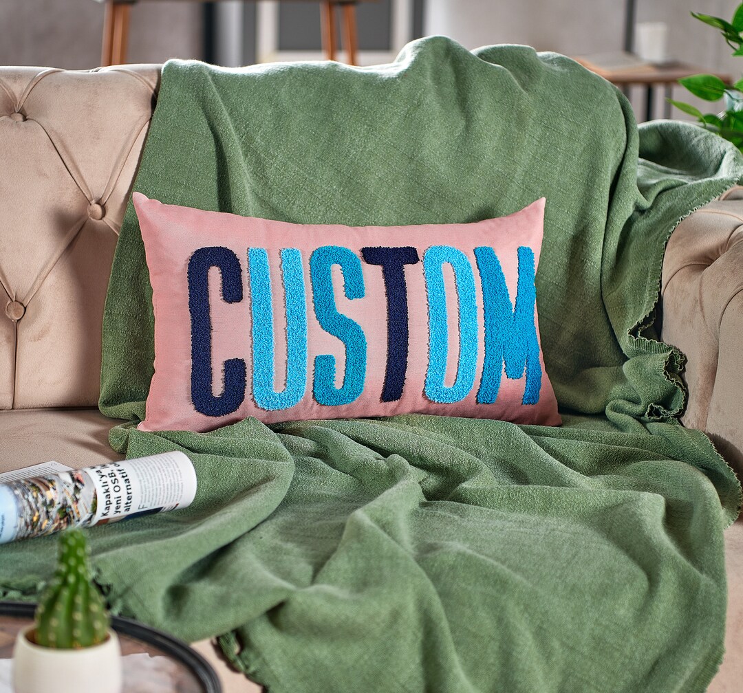 CUSTOM Name Punch Needle Embroidery Pillow Cover, Personalized Baby ...