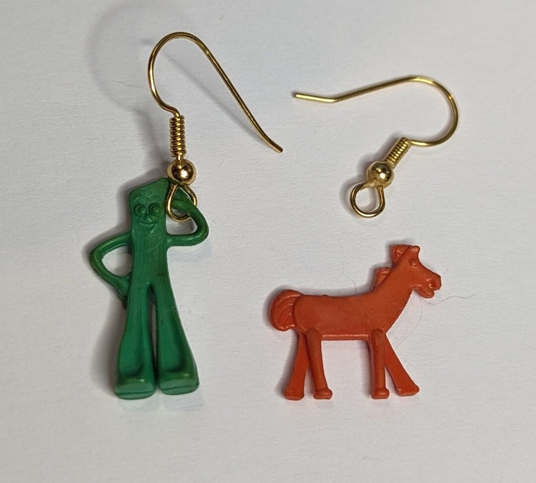 Gumby and Pokey 1986 Art Clokey Earrings Vintage Pair Broken Horse Hook ...