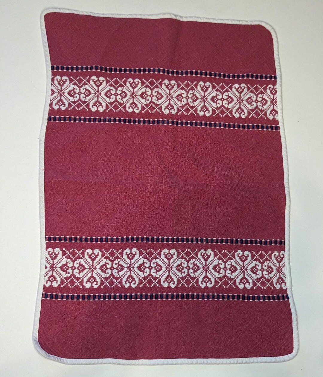 Vintage Red Hand Sewn Cloth Machine Embroidered Napkin White and Blue ...