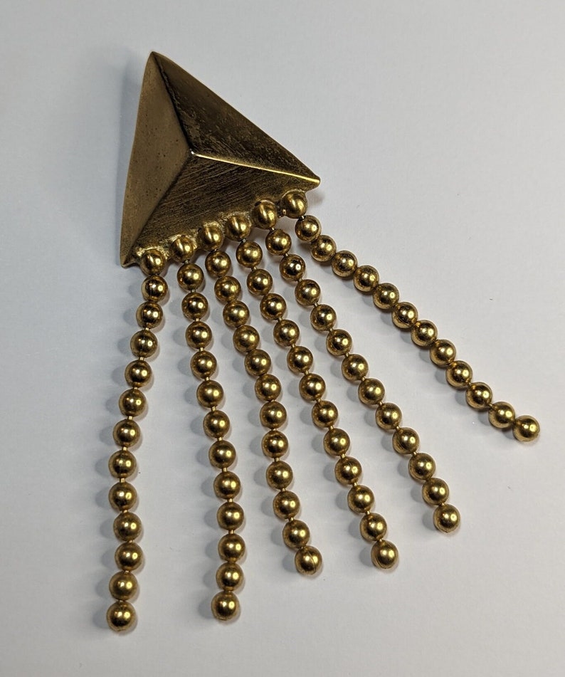 Vintage Triangle Pyramid Brooch Golden Tone Chandelier Ball Chain Pin ...
