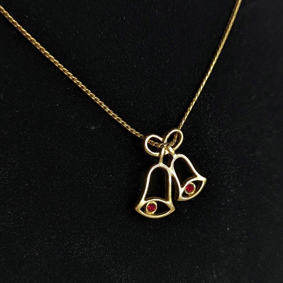 Avon Vintage Holiday Bells Chain Necklace Golden Tone Metal Red ...
