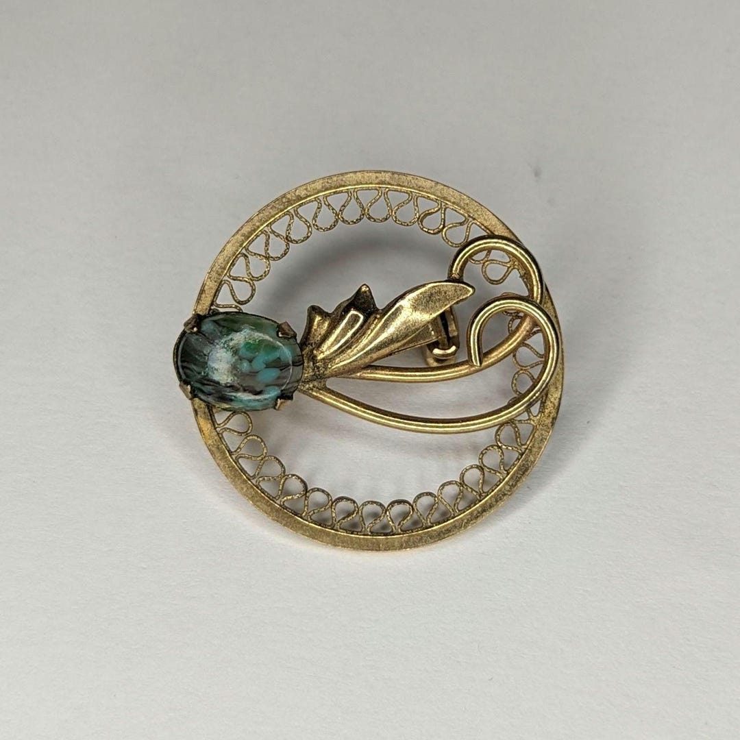 Antique Pre-1922 George L Vose 12K Gold Pin With Blue Spotted Stone ...