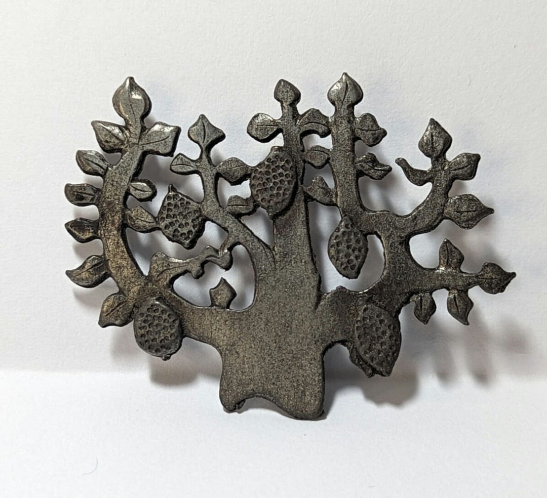 Metzke Vintage Pewter Lemon Tree Brooch Pin Signed Jewelry 2" Wide ...