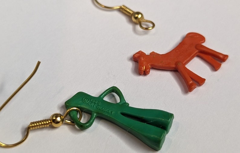 Gumby and Pokey 1986 Art Clokey Earrings Vintage Pair Broken Horse Hook ...