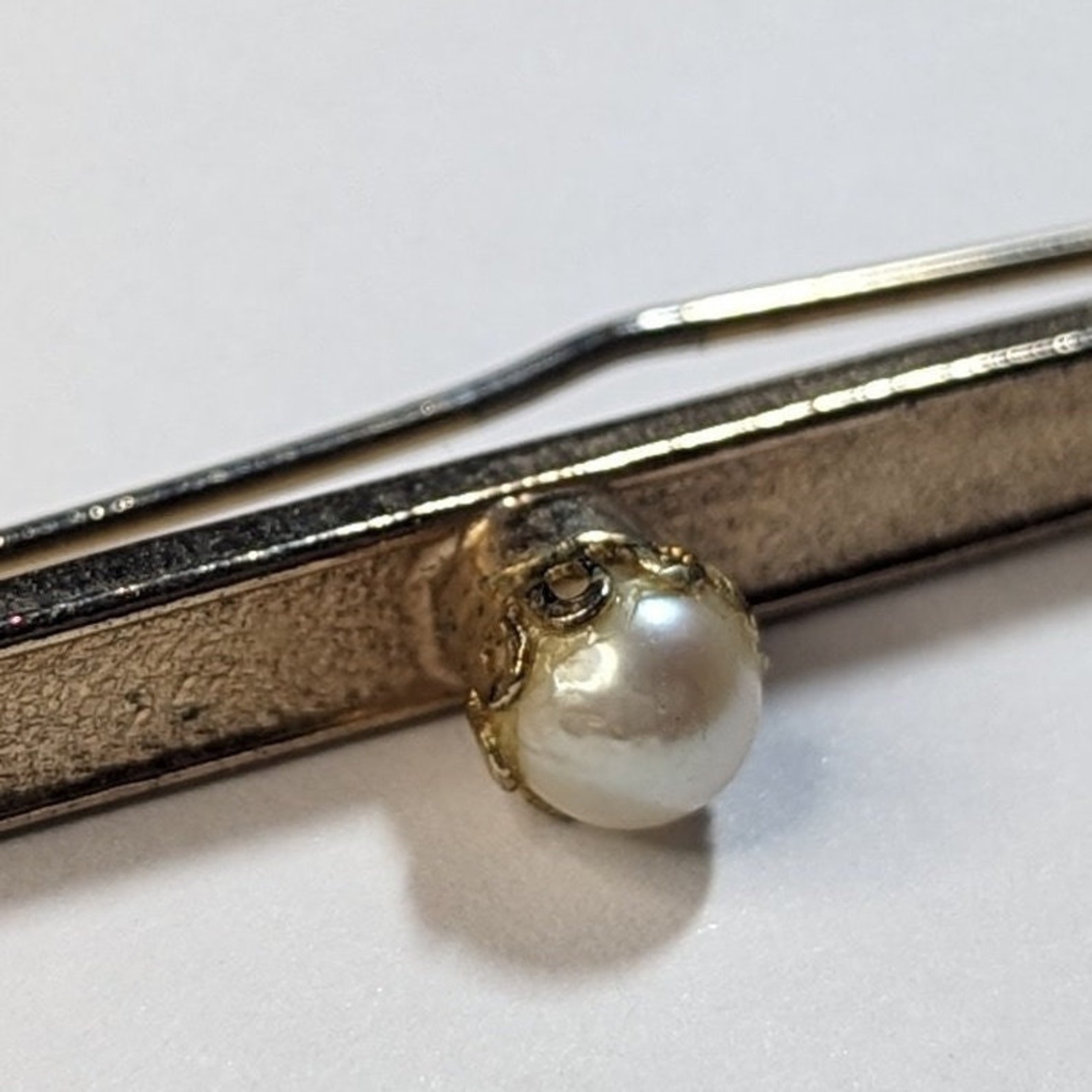 Vintage 3" Long Ellipse Lapel Pin Brooch Single Faux Pearl Setting ...