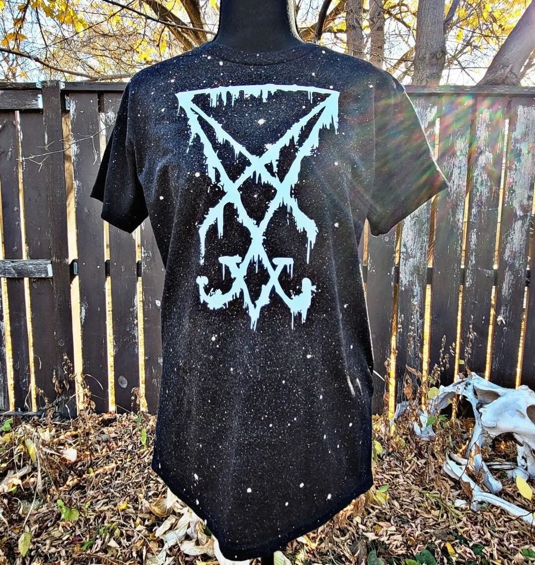 Lucifer Sigil Bleach-spattered T-shirt - Etsy