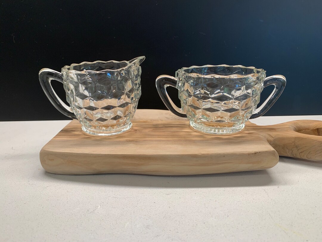Elegant Clear Cube Cream and Sugar Set by Jeanette Glassware - Modern ...