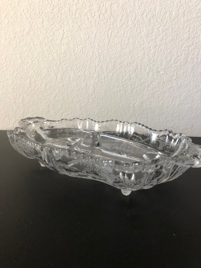 Cambridge Rose Point Etched Glass Divided Relish Dish With - Etsy