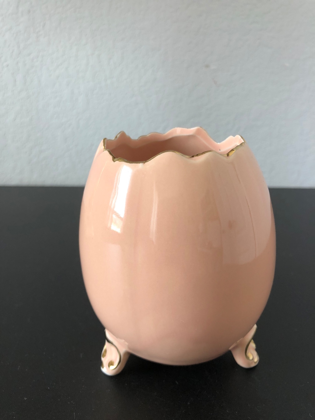Rare Faberge A Original Three Footed Egg Vase Pink With 24K Gold Trim ...