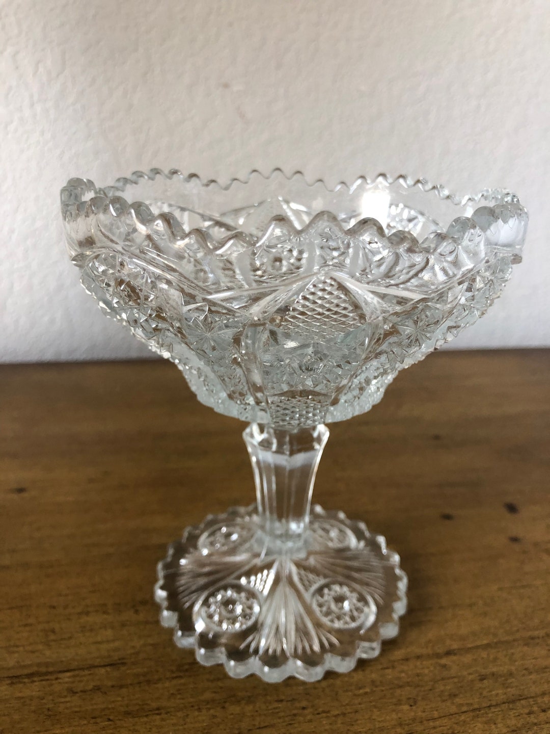 Antique Cut Glass Compote Tall Footed Dish - Etsy
