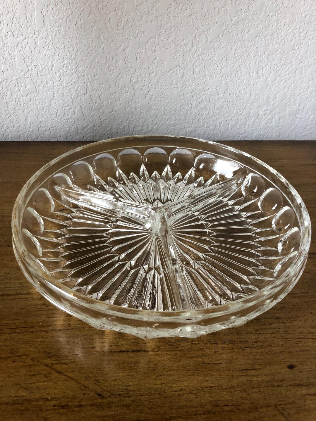 Vintage Clear Cut Glass 3 Section Candy/hors D'oeuvre Dish - Etsy