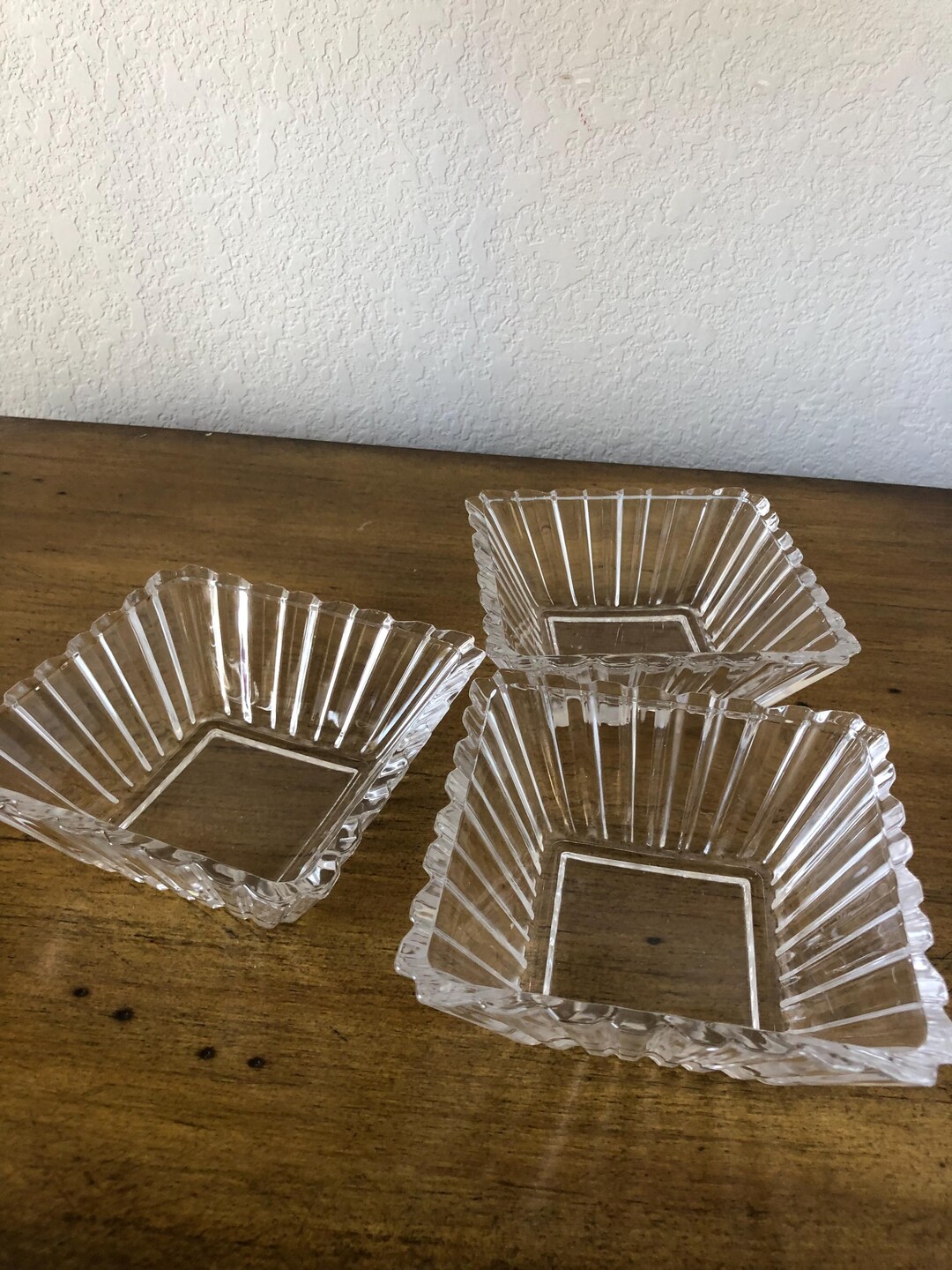 Three Heavy Clear Glass Square Bowls - Etsy