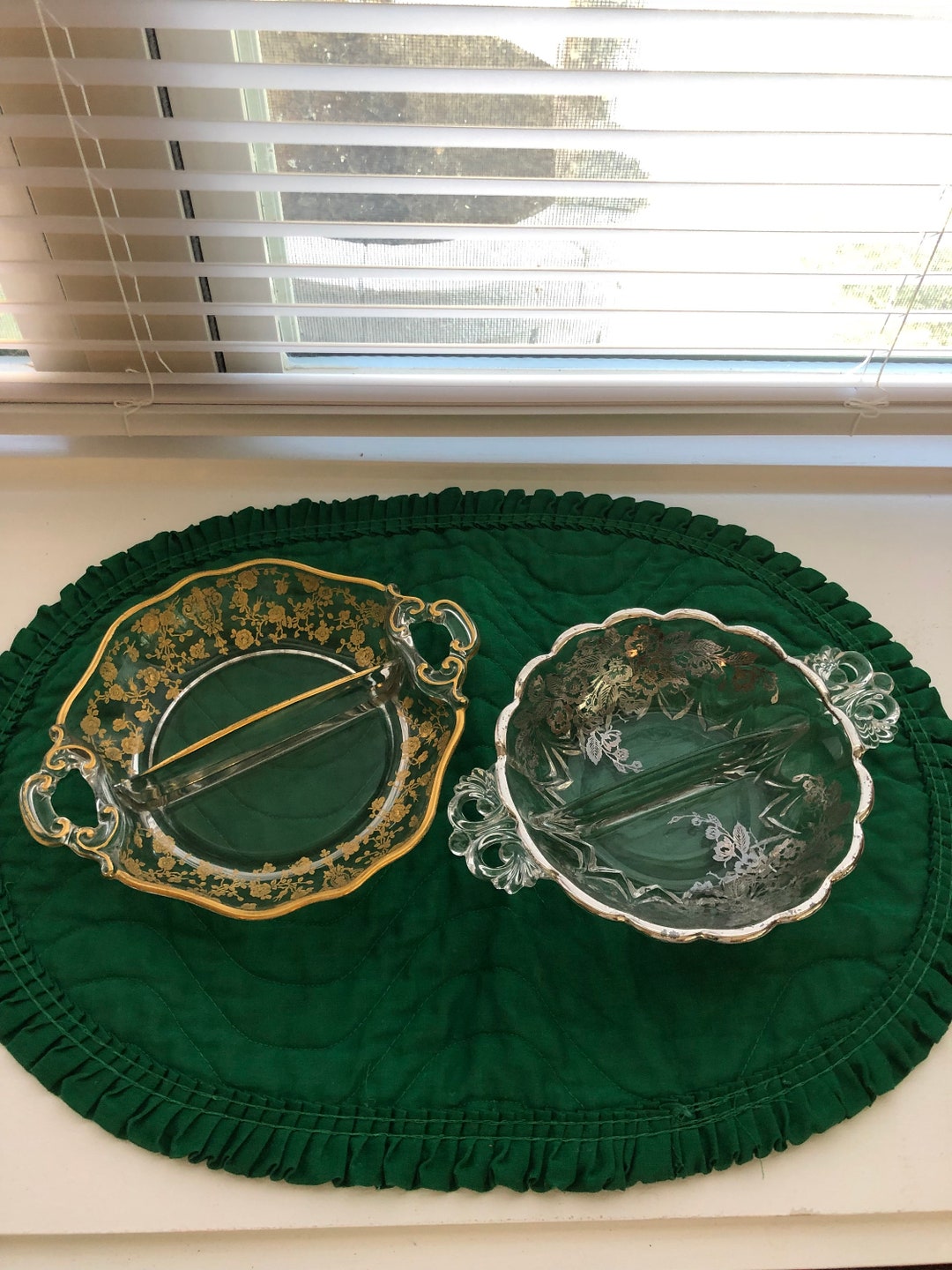 Cambridge Elegant Etched Rose Paint Divided Dish and Vintage Clear ...