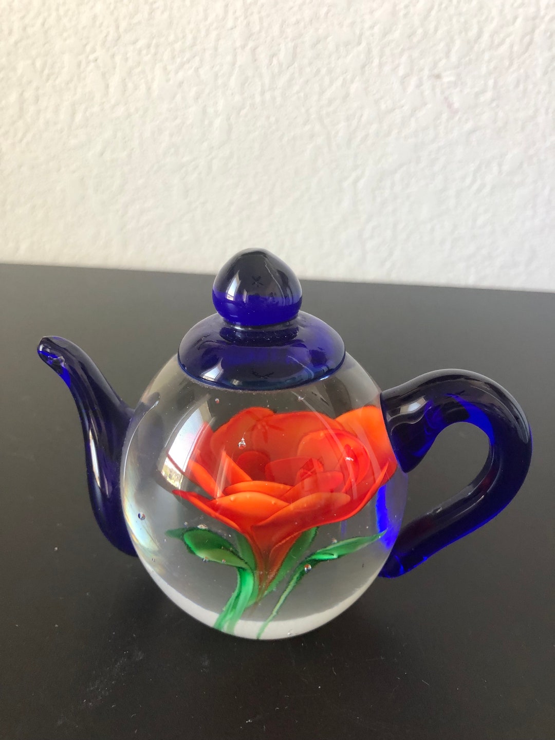 Vintage Art Glass Flora Design Teapot Paperweight Dynasty Gallery - Etsy