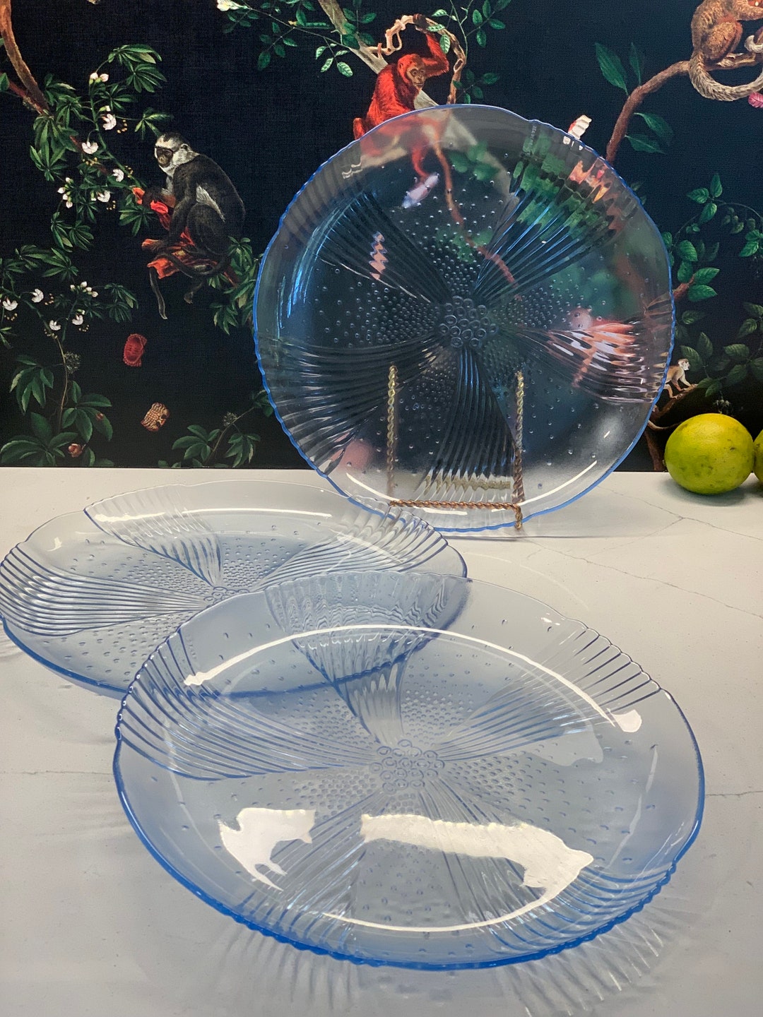 Set of 3 Vintage Blue Glass Dinner or Luncheon Plates by LIBBEY GLASS ...