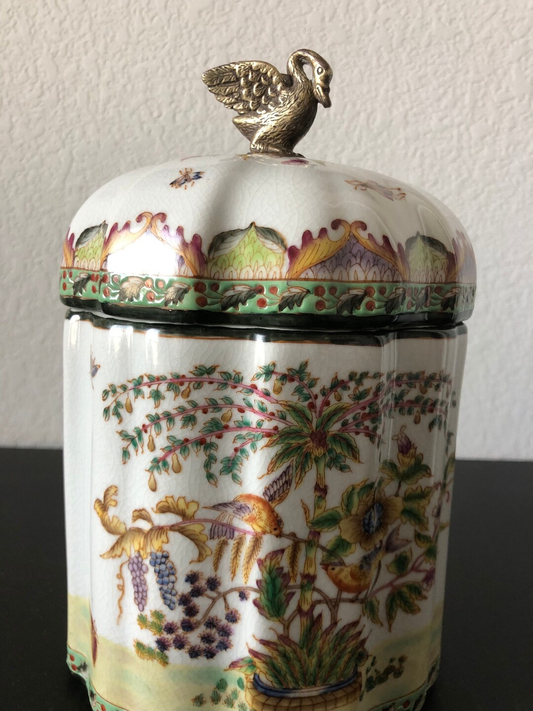 Vintage Chinoiserie Style Porcelain Canister With Palm Tree - Etsy