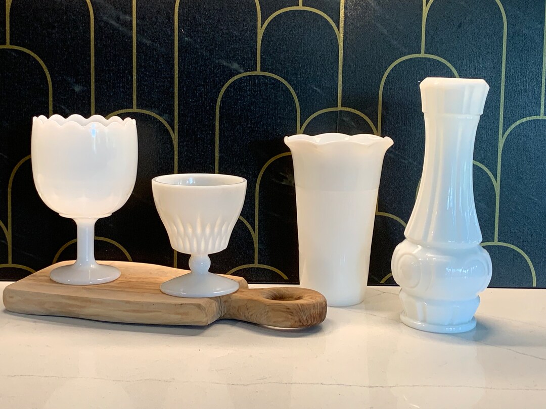 Vintage Milk Glass Planters and Vases Set of 4 - Wheaton, Hazel Atlas ...