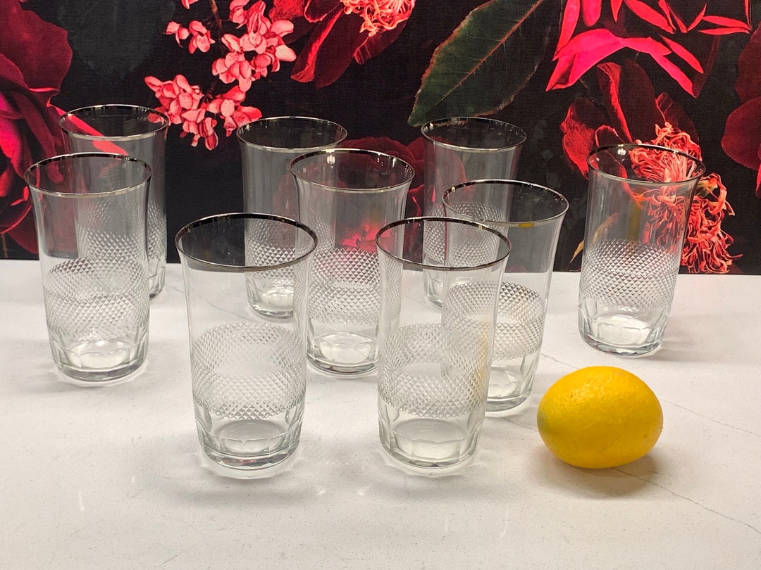 Moser Style Crystal Highball Diamond Cut Glasses, Set of 9 - Vintage ...