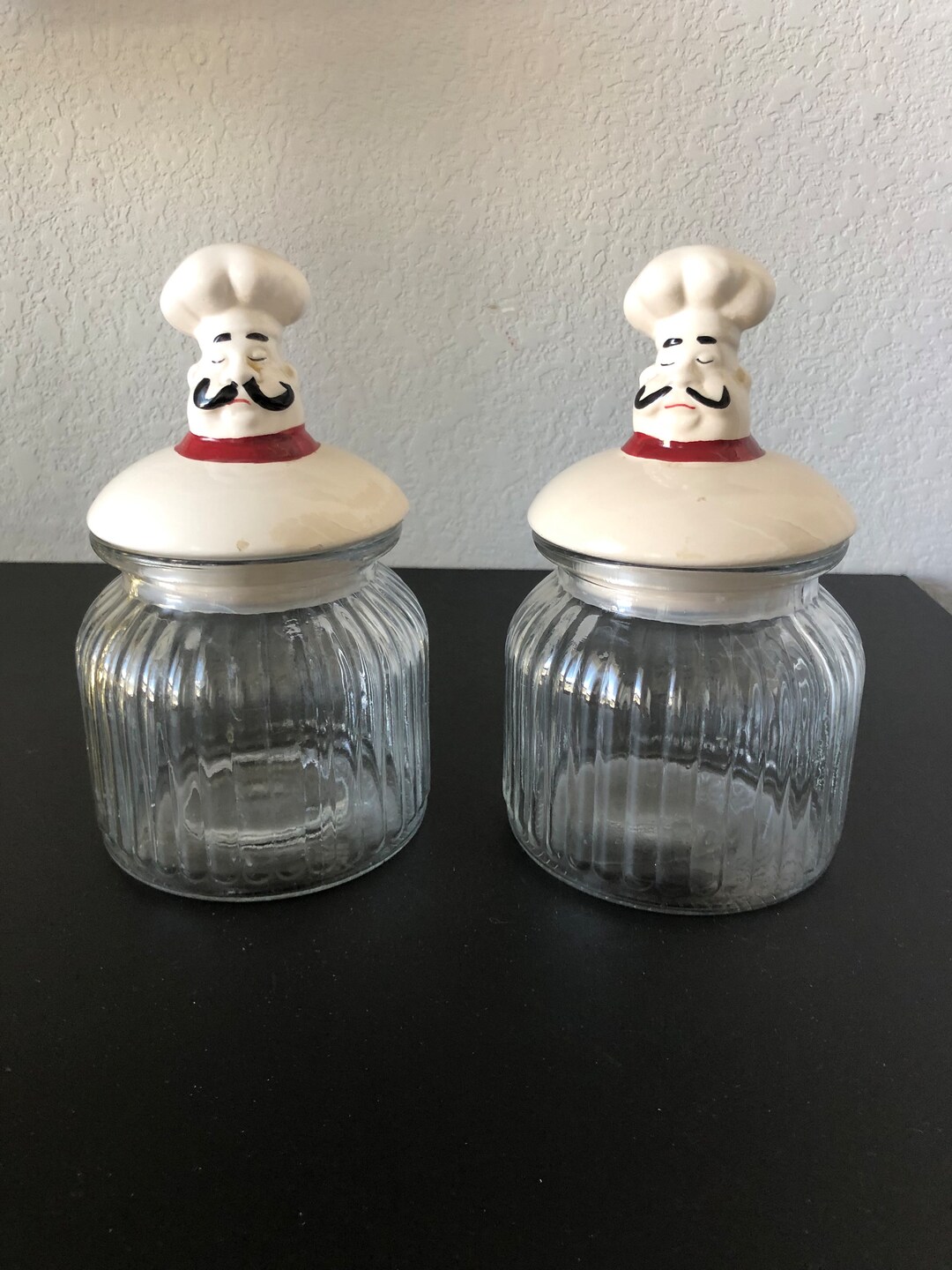 Two Vintage Kitchen Chef Glass Canister Jars - Etsy