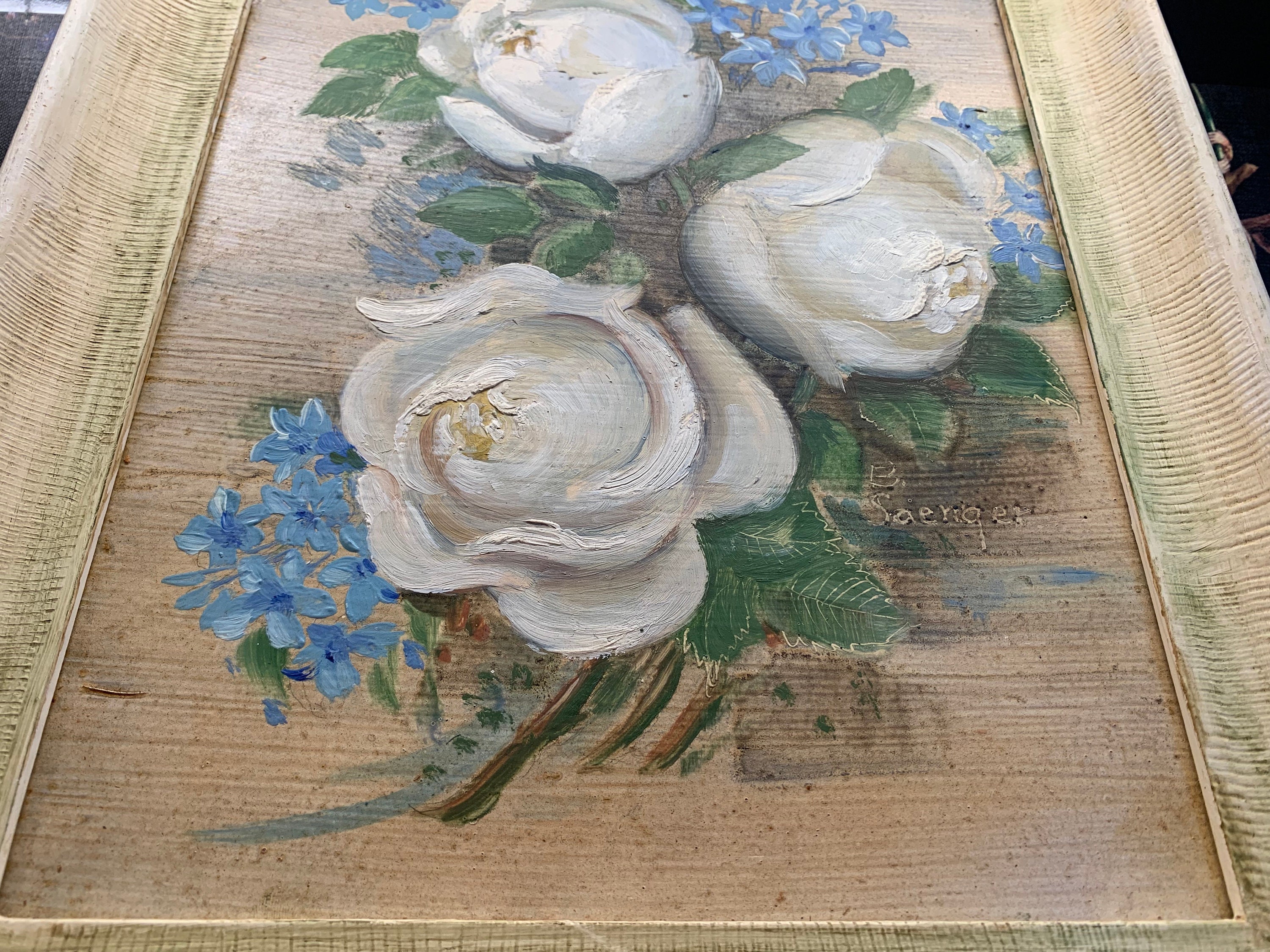 White and Blue Cottagecore Floral Painting on Wood White - Etsy