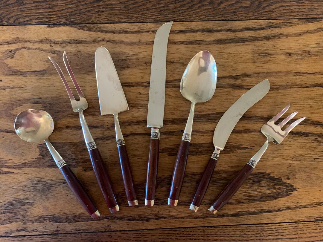 Vintage Mid-century Modern Goldtone Serving Utensil Set - Bronze ...