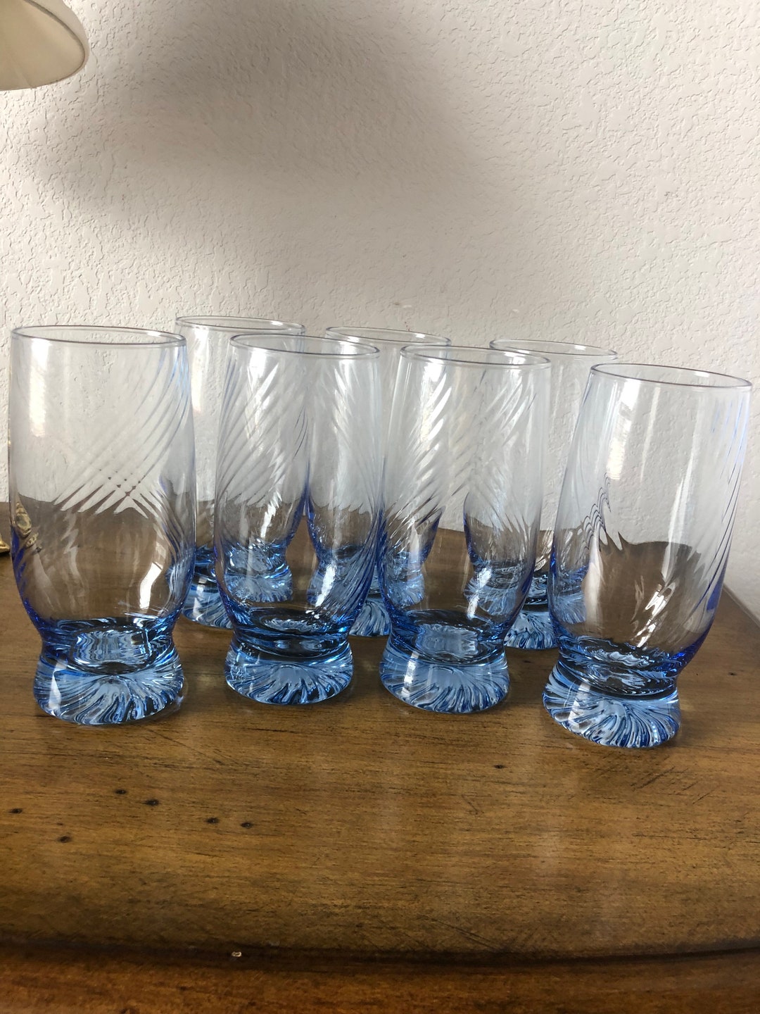 Vintage Libby Blue 16 Oz. Glass Sunburst Base Drinking Glasses Seven Glasses - Etsy