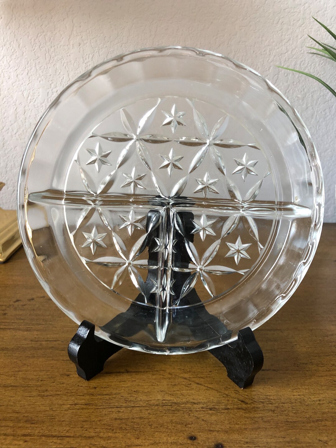 Vintage Six Point Star Etched Divided Glass Relish/candy Dish - Etsy