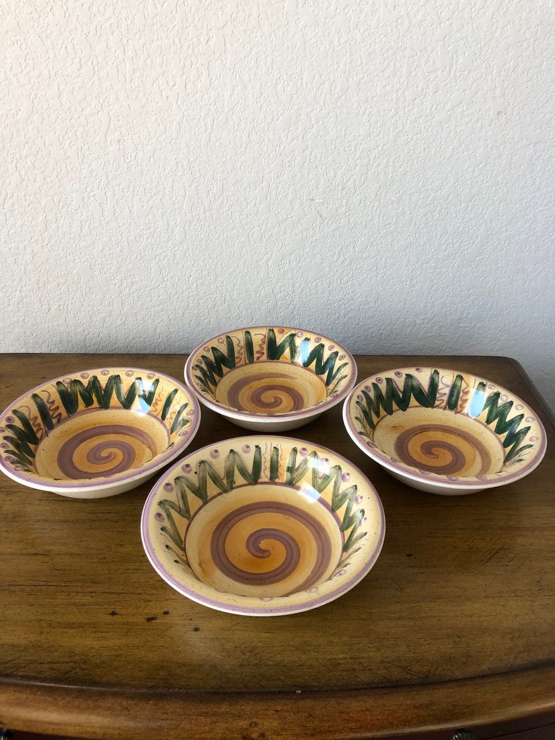 Set of Four Small Bowls Swirl Design Cereal, Soup, Salad Bowls - Etsy