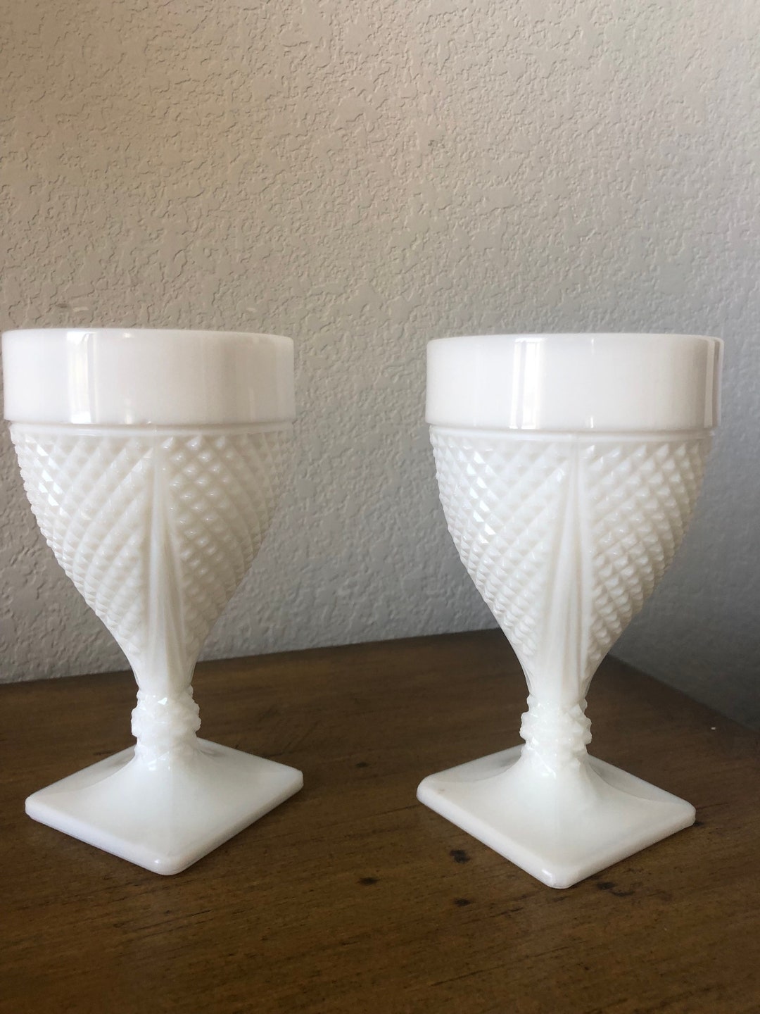 Vintage Westmoreland Diamond Point Milk Glass Goblets - Etsy