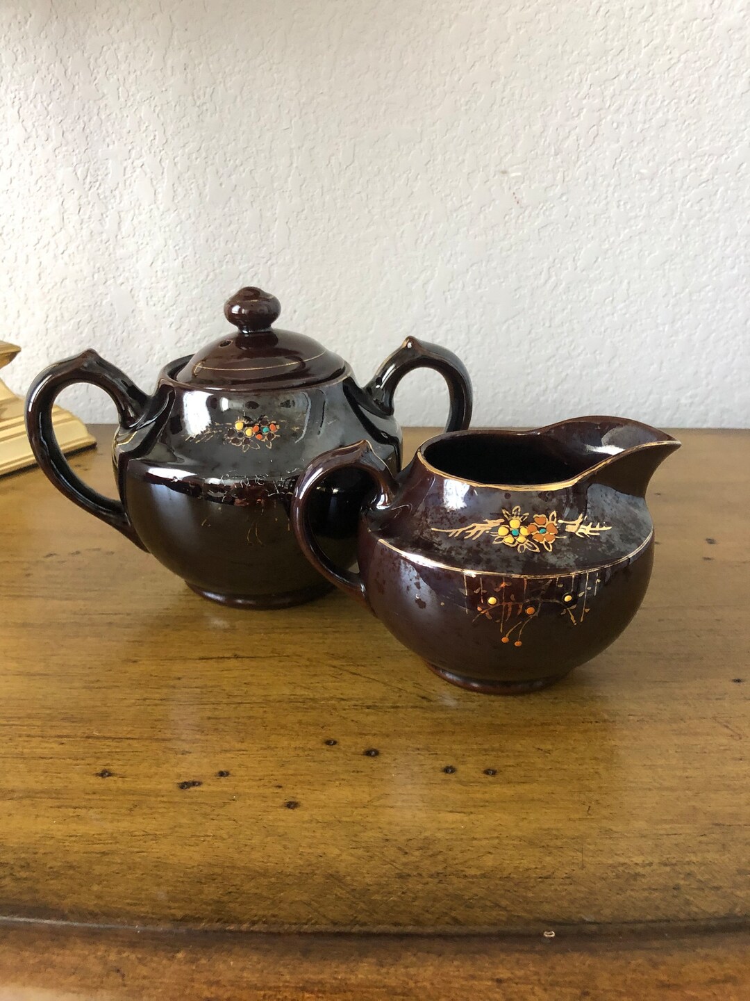 Vintage Japanese Cream and Sugar Jars Hand Painted Coronet Redware ...