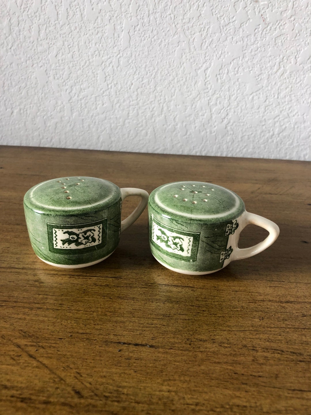 Vintage Green Transferware Colonial Homestead by Royal Salt - Etsy