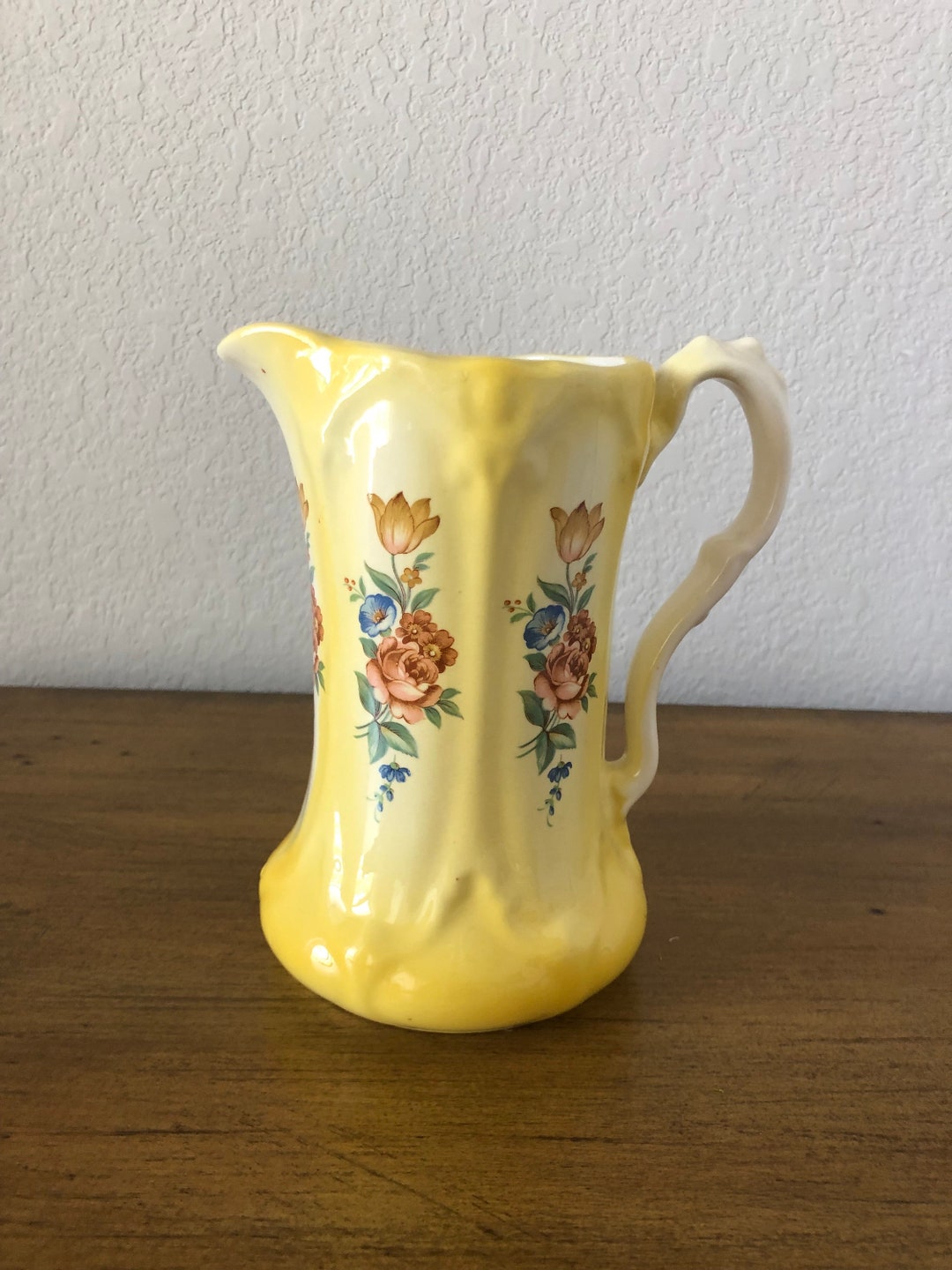 Small Vintage Floral Water Pitcher - Etsy