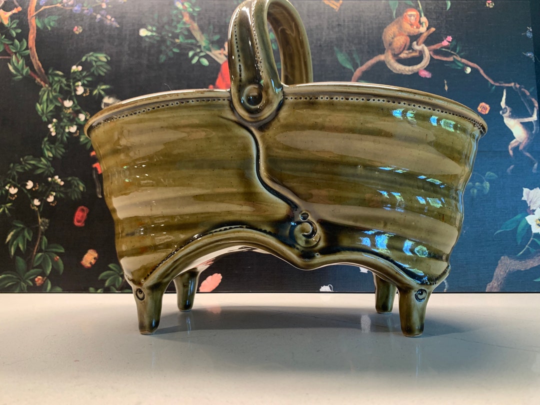 Vintage Mid Century Footed Olive Green Planter, MCM Planter, MCM Green ...