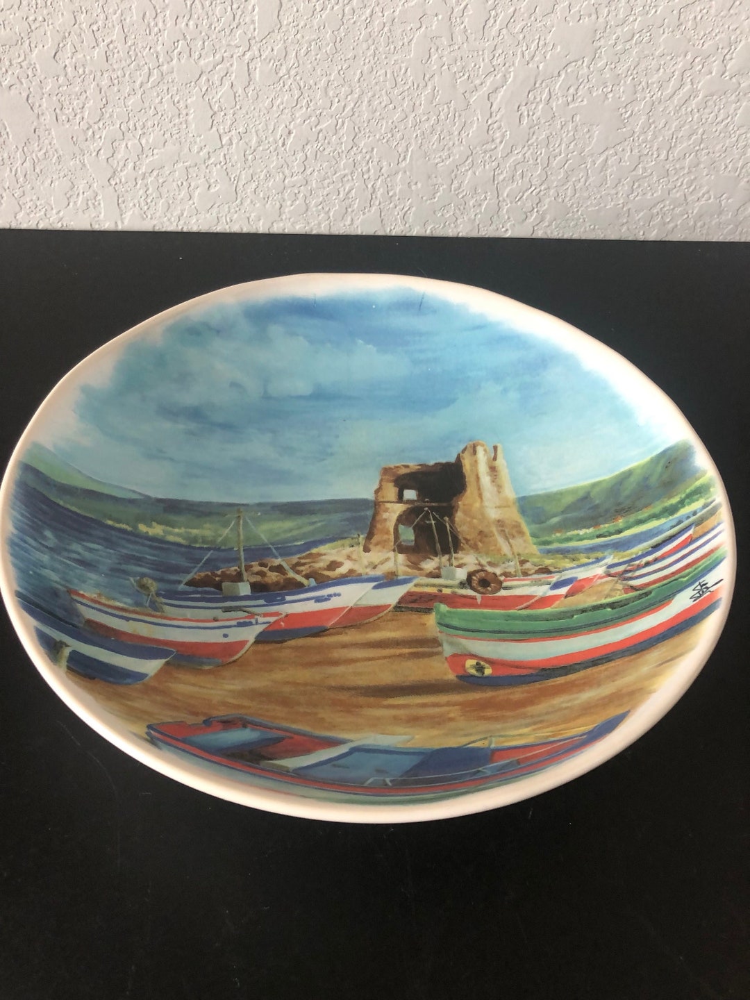 Ceramisia Italian Seaside Boats Scene Round Pasta or Serving Bowl ...