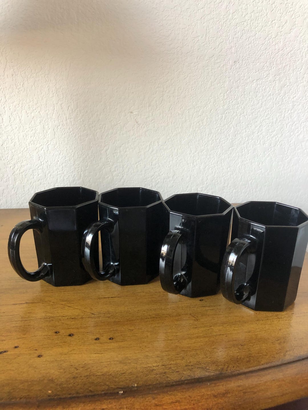 Vintage Black Glass Octagon Coffee Mugs Set of Four Arcoroc France ...