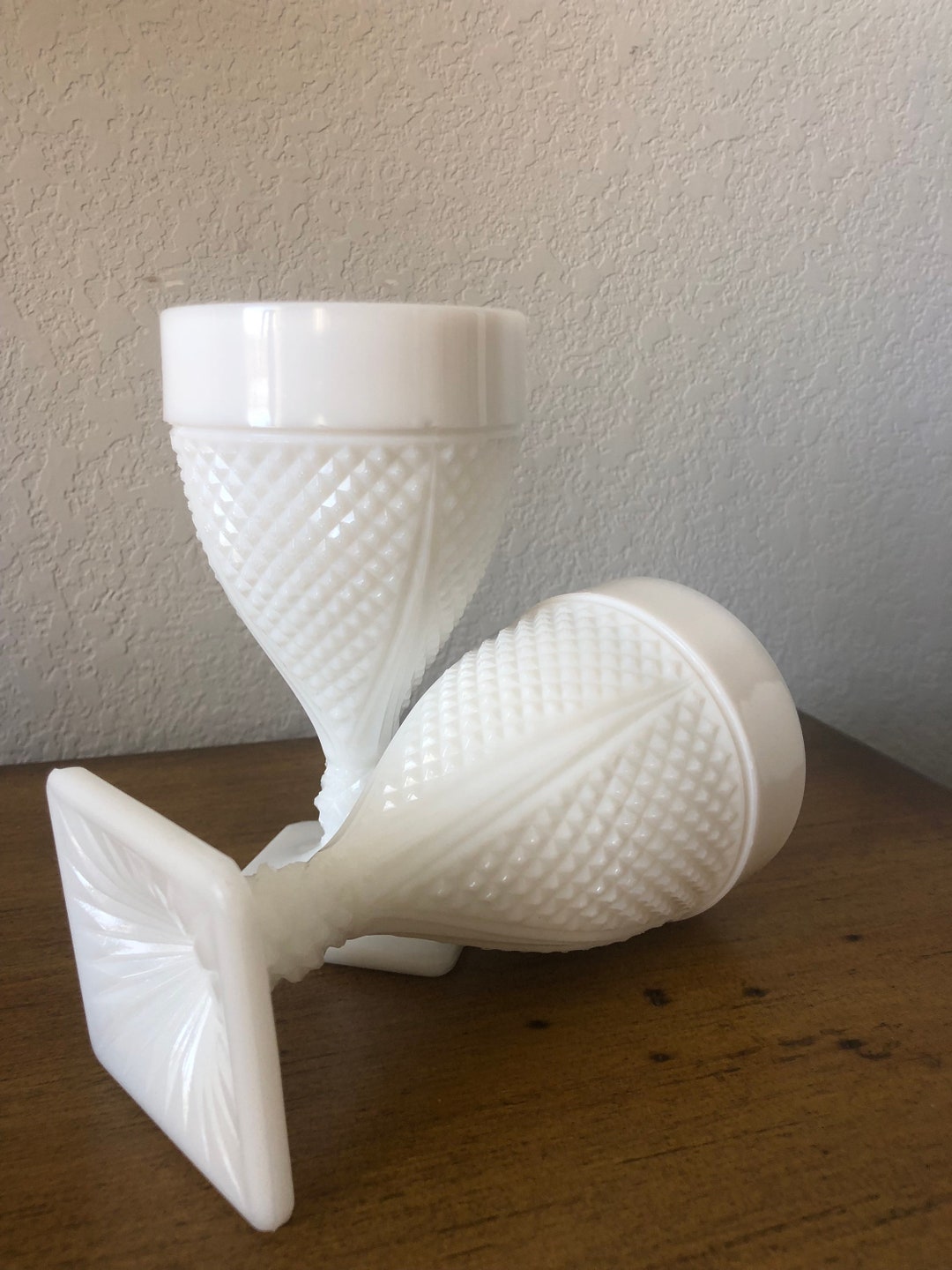 Vintage Westmoreland Diamond Point Milk Glass Goblets - Etsy